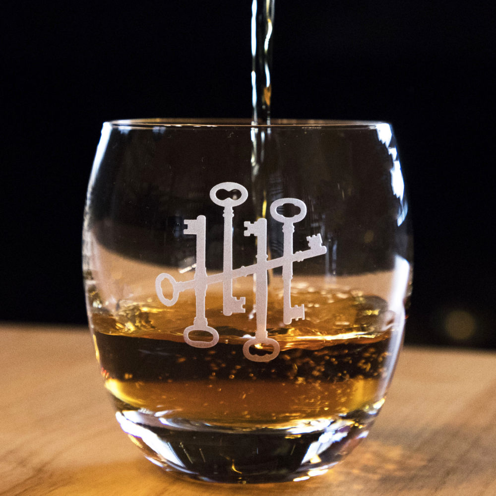 Blade and Bow Curved Etched Rocks Glass - 5 Key Logo – Stitzel Weller ...